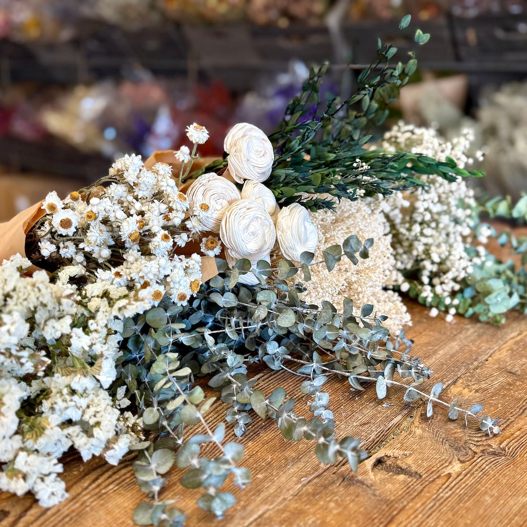 White & Green DIY Bulk Dried Flowers - Flower Bar Wedding - Forever ...