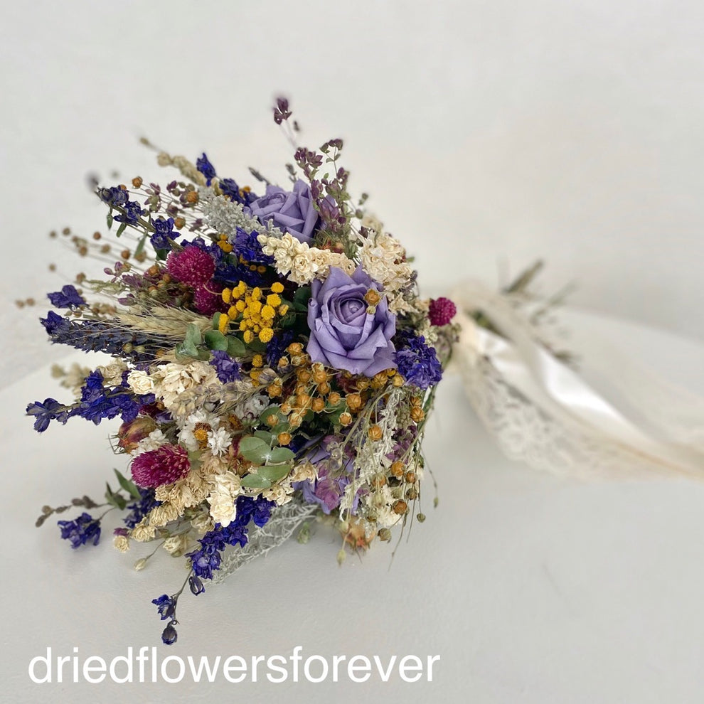 Purple Wedding Bouquet - Dried Flowers Forever